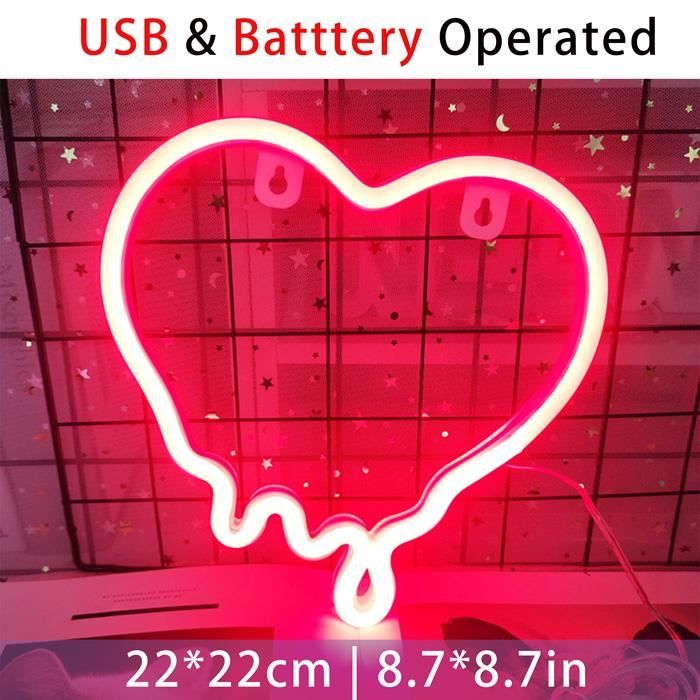 Coeur - Signe néon LED en forme de cœur, décoration murale pour chambre ...
