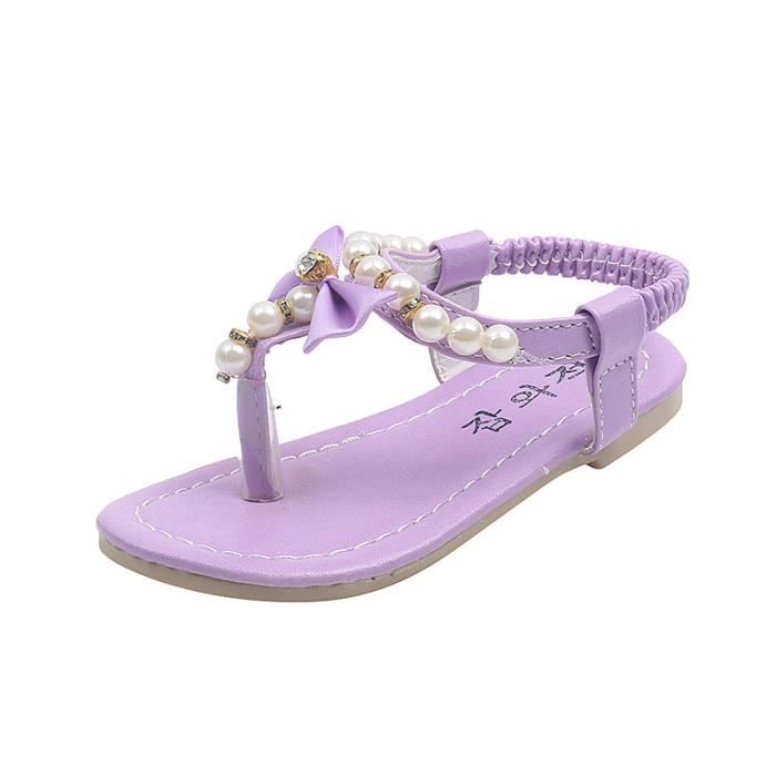 Sandales pour filles - ECELEN - semelle souple - perles - violet Violet ...