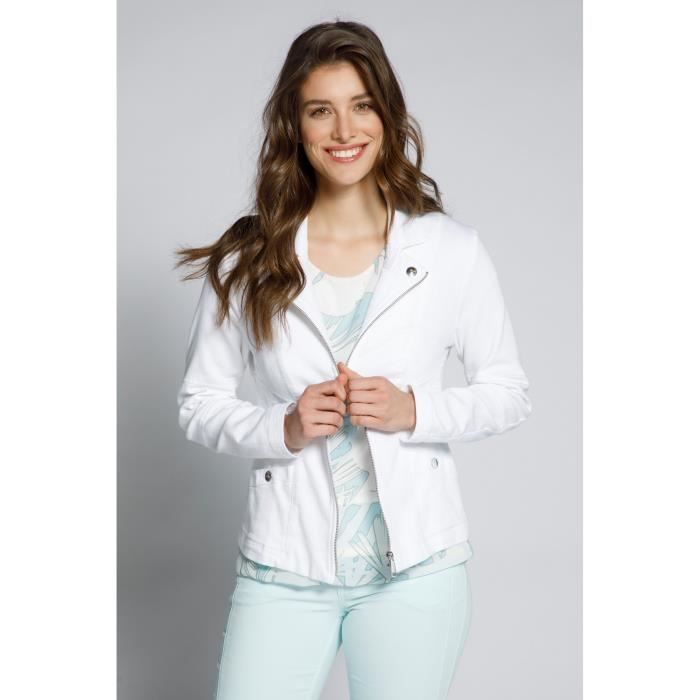 Gina Laura Veste sweat, forme biker, revers, manches longues blanc NEUF ...