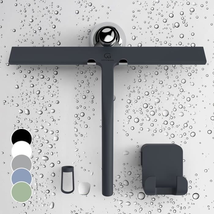 GÜTEWERK Raclette de Douche avec Support Ventouse - 28 cm Noir ...