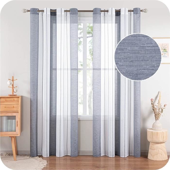 Topfinel Rideau Voilage Gris Rayures 140x240 cm Rideau Salon Grand ... Topfinel Rideau Voilage Gris Rayures 140x240 cm Rideau Salon Grand ...