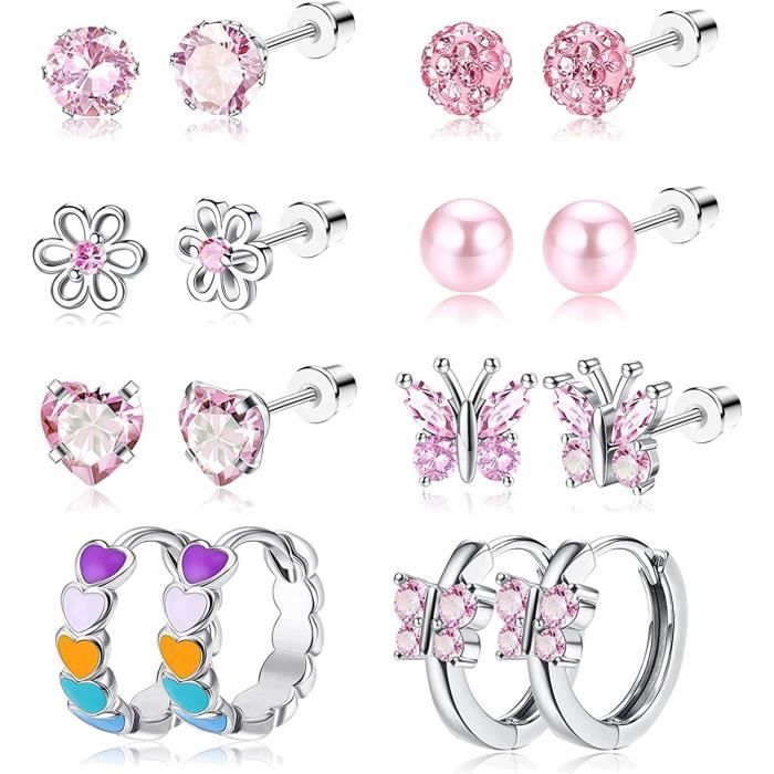 AAMATA 8 Paires de Boucles d'oreilles Vis de Fille pour Femmes Acier ...