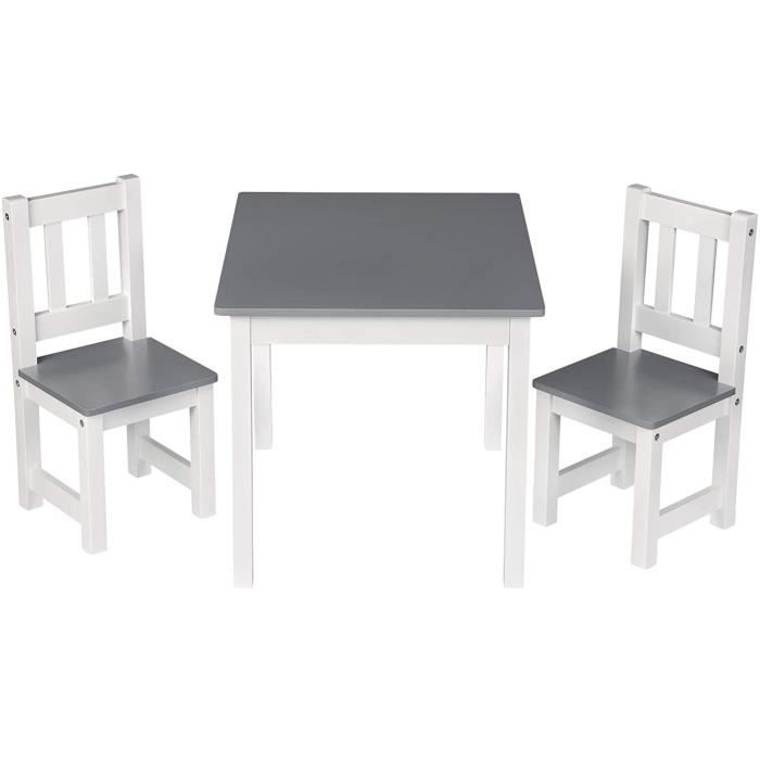 WOLTU 1 Table et 2 Chaises Enfant en MDF en Bois 60x50x48cm, Blanc+Gris - Cdiscount Puériculture ...