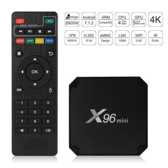 X96 Mini Android TV Box Android 9.0 TV Box Amlogic S905W Quad-Core 2 Go + 16 Go 4K HD WIFI Media ...
