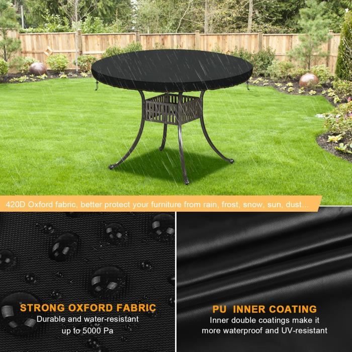 Housse Table de Jardin Ronde Imperméable Ø165x10cm Bâche Table de ...