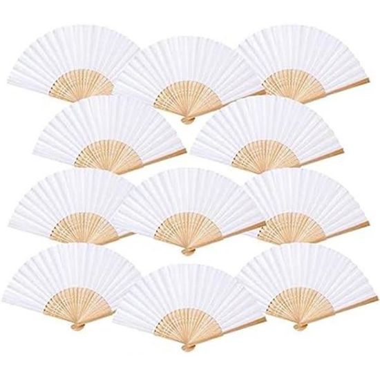 12Pcs Eventail,Eventail Papier Blanc Bois et Bambou Eventails,pour ...