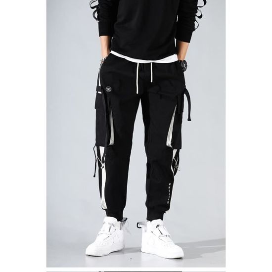 Tenue professionnelle,Pantalon Cargo noir pour hommes,avec rubans,plusieurs poches,style Harem ...