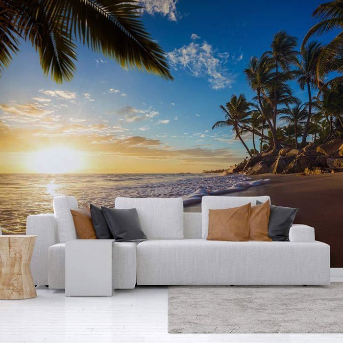Papier Peint Panoramique Plage Mer 350x256 cm - Décoration murale ...