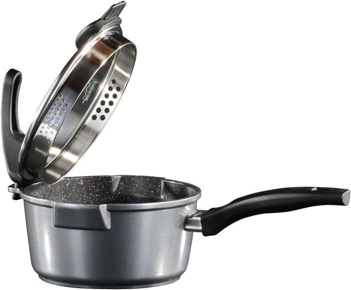 STONELINE Future Casserole à manche 18 cm, 1,8 L, avec Couvercle Passoire, Compatible à l ...