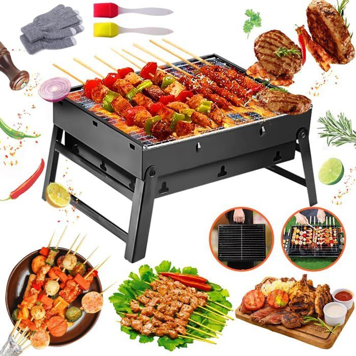 Petit barbecue pliable au charbon de bois - Portable - 45 cm x 30 cm x ...