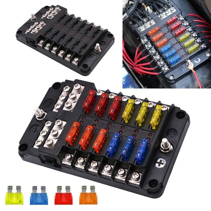Akozon Fusible à Lame Boîte à Fusibles Automatique 12 Voies Pbt Pc