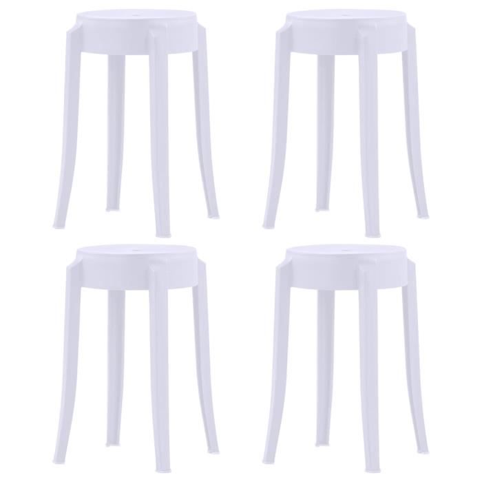 4 pcs TaPLArets empilables Blanc Plastique - TABOURET DE BAR ...
