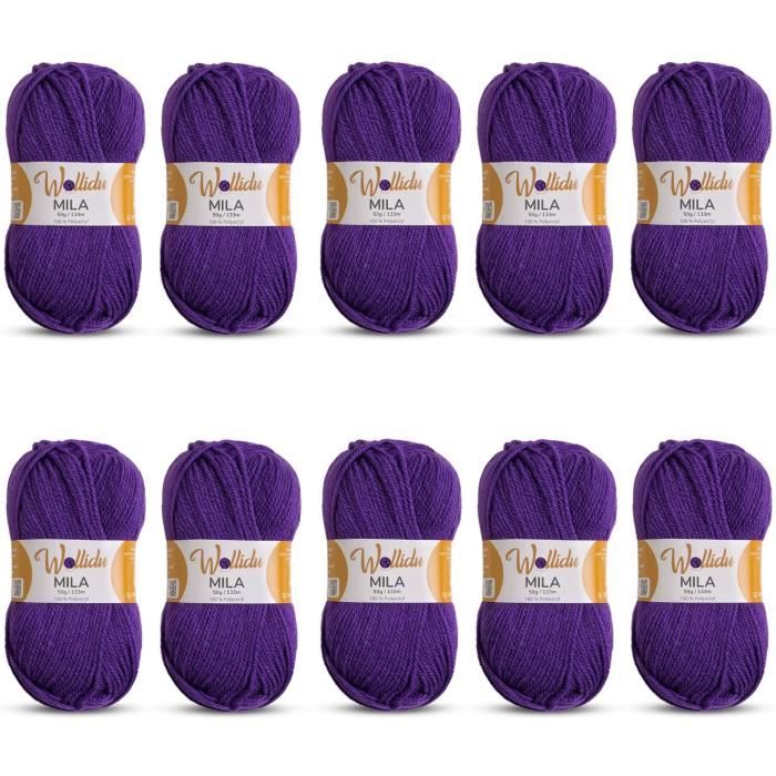 Mila Fil à tricoter pour crochet et tricot - 10 x 50 g-133 m - 100 % ...