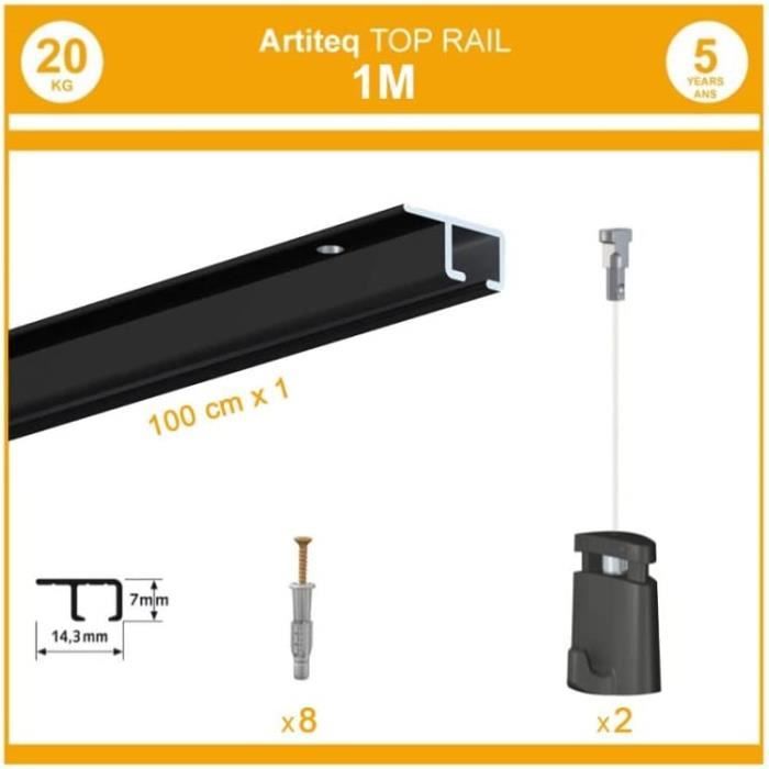 Pack 1 mètre cimaise Top Rail Couleur Noir - Cimaise Rail Plafond pour ...