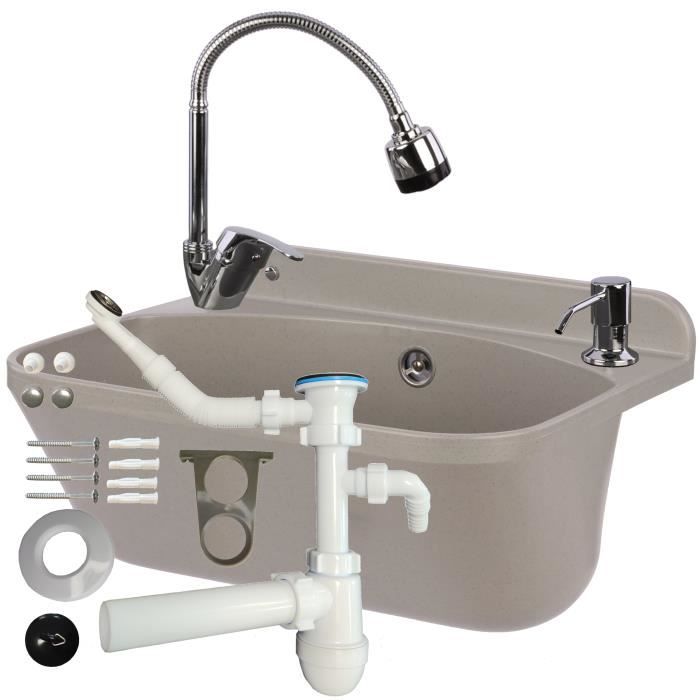 Lavabo plastique gris 46,5 cm avec siphonne tirette et vidange ...
