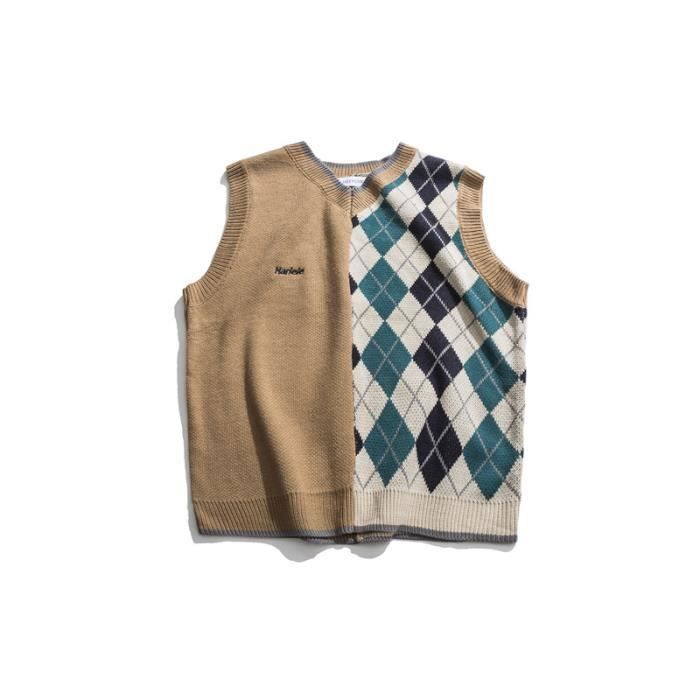 Pull cousu à col en V pour hommes,pull bas,tendance japonaise,automne ...