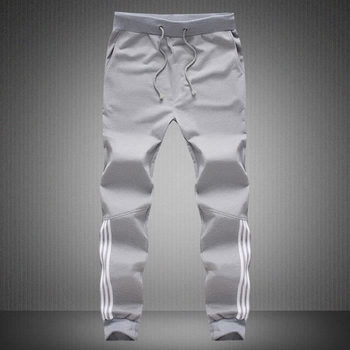 Pantalon Jogging Homme Rayures Gris - Funmoon - Slim Fitted - Fitness ...