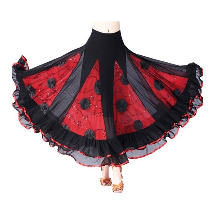Femmes Valse Moderne Standard Danse Pratique Jupe Flamenco Satin Longue ...