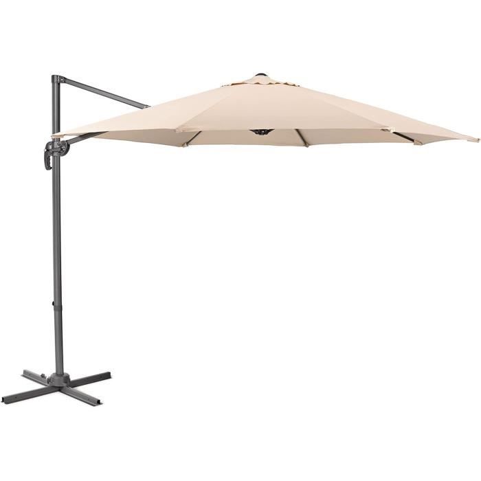 Parasol de jardin pivotant à 360° en aluminium Beige-taupe 3 m A281 ...