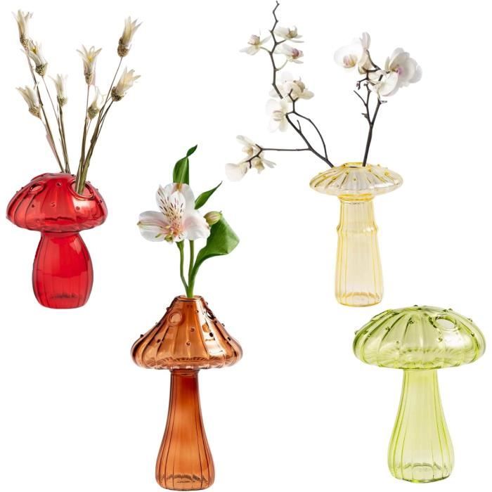 JYCRA Lot de 4 vases en verre en forme de champignon - 12,7 cm - Jolis ...