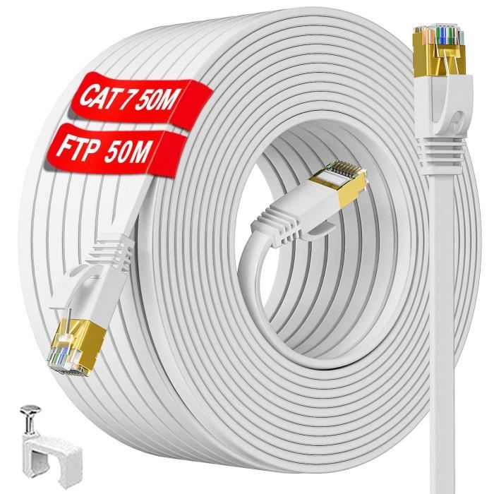 50m Cable Ethernet Cat 7 50m Cable RJ45 Cat 7 Blindé FTP Cable Réseau, Cable Lan 50m Haut Débit ...