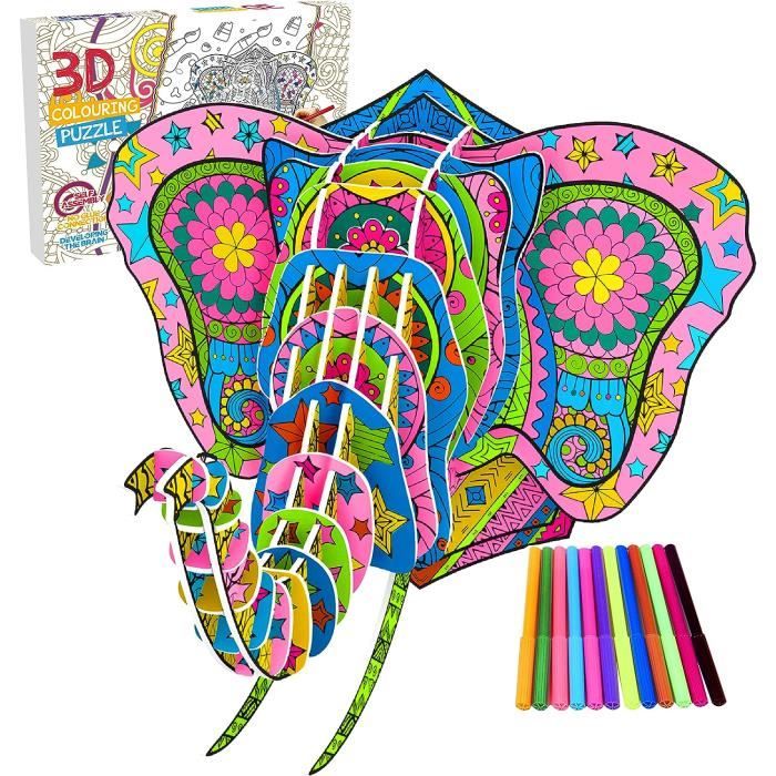 Puzzle de coloriage 3D - TOLOYE - Éléphant - Moins de 100 pièces - Animaux - Mixte - Cdiscount ...