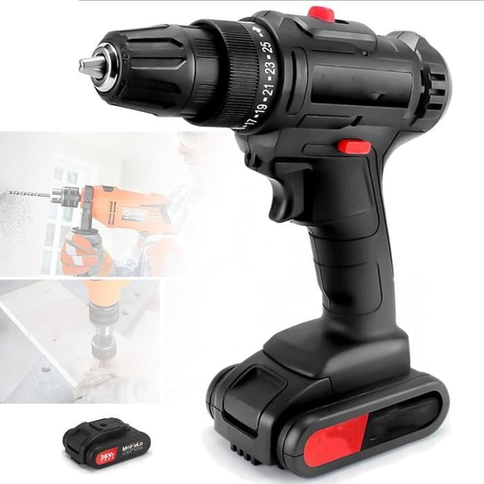 Perceuse Électrique, Perceuse Sans Fil 36 V Avec Batterie Et Chargeur ...