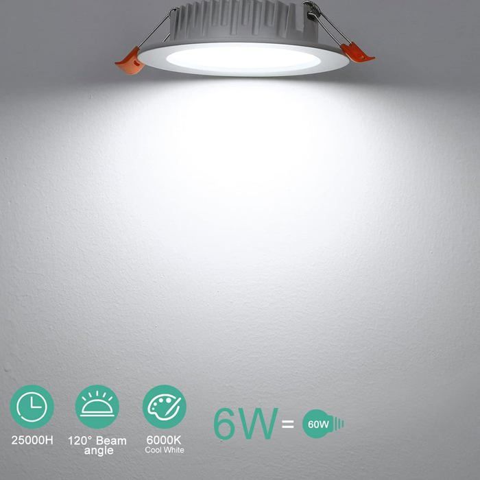 LED Spot Encastré Extra Plat 6W, 600lm Blanc Froid Plafonnier Rond Spot ...