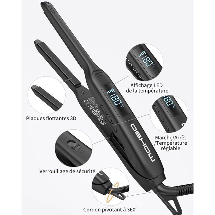Mini lisseur cheveux courts KAL 2 en 1 noir,fer compact pour barbe ...