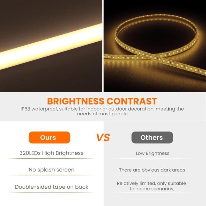 12V Cob Ruban Led, Ip68 Étanche, 320Leds-M Super Lumineux Bandeau ...