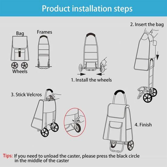 CHARIOT DE COURSES, CHARIOT MARCHÉ,CADDIE À ROULETTES,CHARIOT DE ...