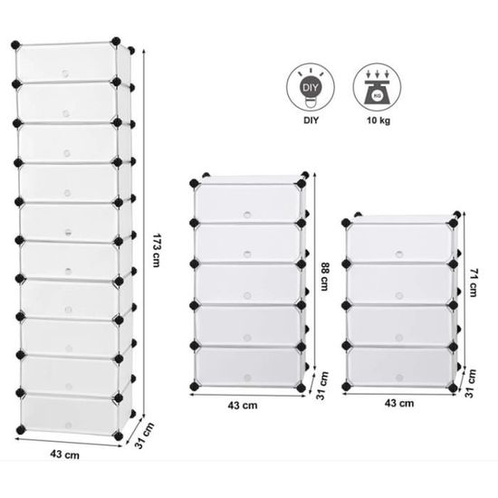 KEKEDA - Armoire de Chambre 10 Cubes - Rangement Penderie Plastique ...