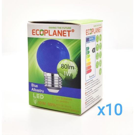 Ampoule LED Bleu ECOPLANET E27 Mini Globe pour Guirlande 1W Equivalent 10W, 175-265V - Lot de 10 ...