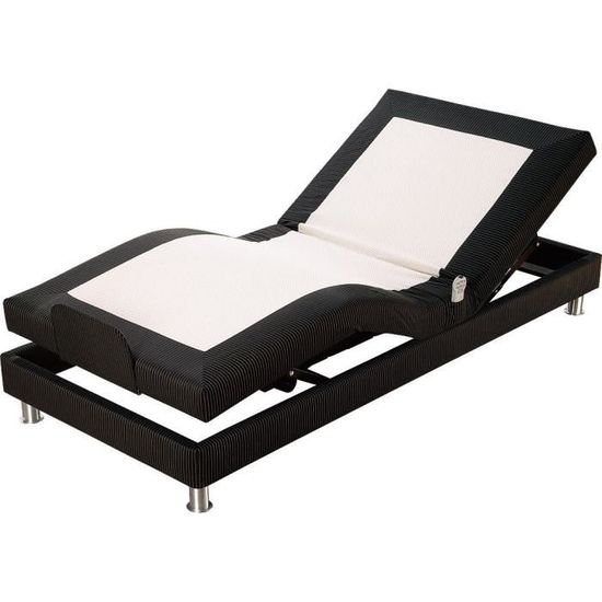 Lit electrique Boxspring 90x200 Tissu Noir - Cdiscount Maison