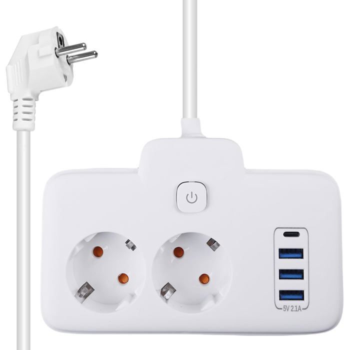 TRAHOO-Rallonge multiprise 2 prises 2500 W USB 10 A avec 3 ports USB-A ...