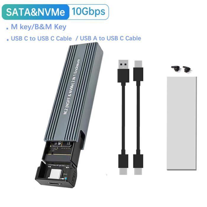 Boîtier M2 2Câble--Boîtier M.2 pour NVMe SATA SSD, USB-C 3.1 Isabel 2 ...