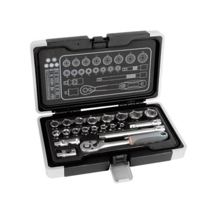 ENSEMBLE CLE CLEF A DOUILLE MANCHE A CLIQUET ET EMBOUTS 3/8" - 21 ...