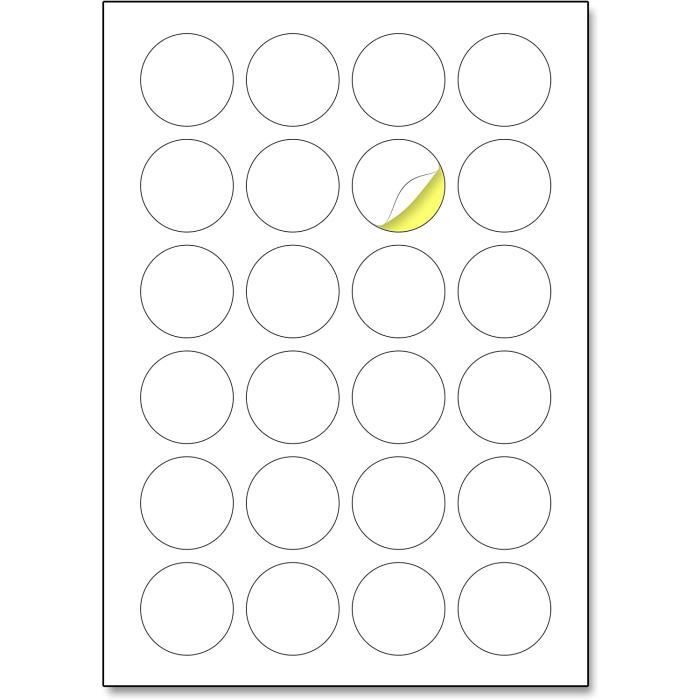AJW-40 mm 25 feuilles Étiquette Autocollantes Ronde Blanc A4-24 ...