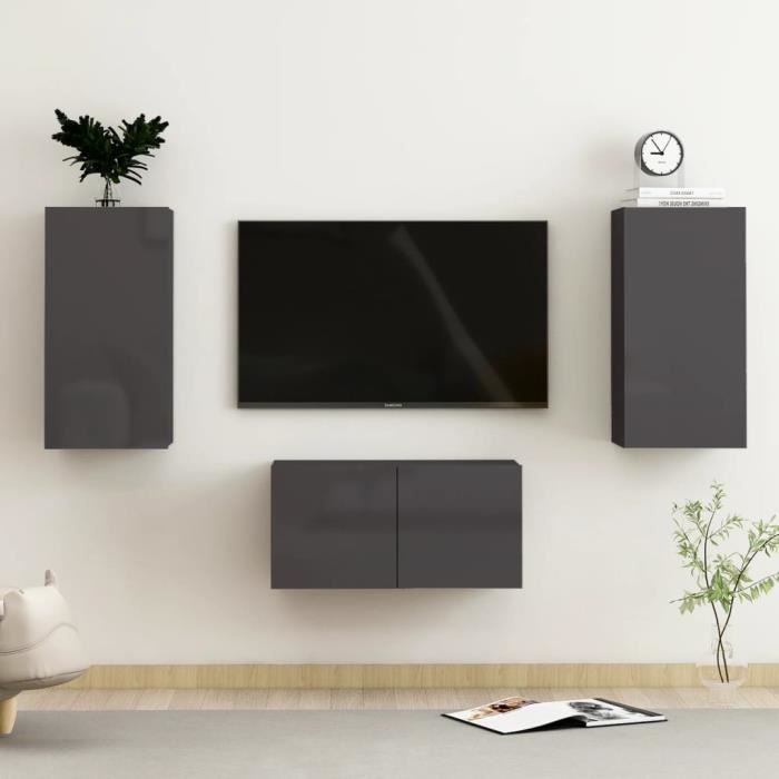 BEST-MEUBLE* Ensemble de Meuble TV fixé au mur 3 pcs - Meuble stéréo ...