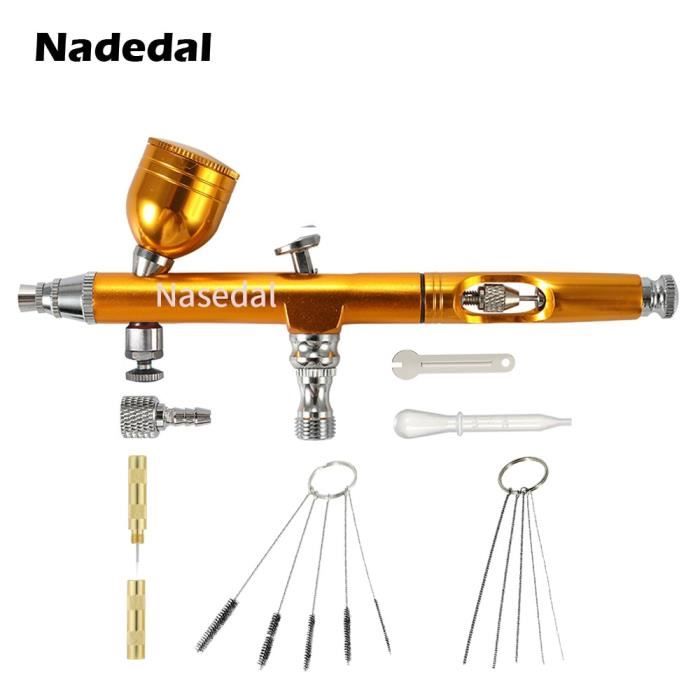 Aérographe - NT-135G-1 - Double Action - Buse 0.3mm - Couleur Rouge/Or - Nettoyage Facile ...