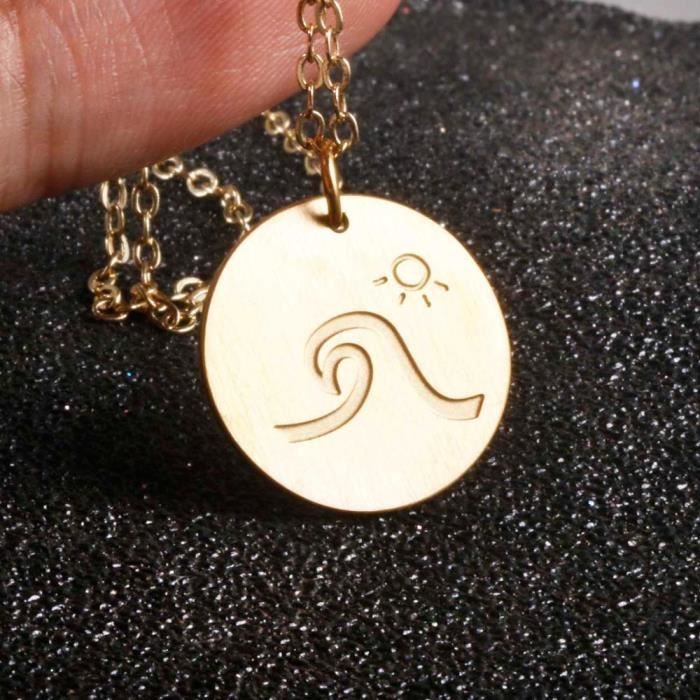 Chaine De Cou Vendue Seule GDIAR Collier vague de mer 18mm disque rond ...