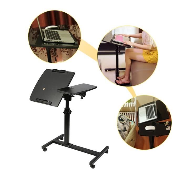 Bureau d'Ordinateur avec roulette Hauteur Réglable-Noir-Pliant Table de ...