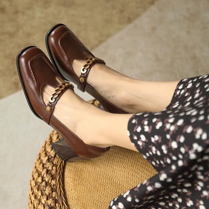 Escarpins Femme talons hauts la mode rétro talons épais - Marron ...