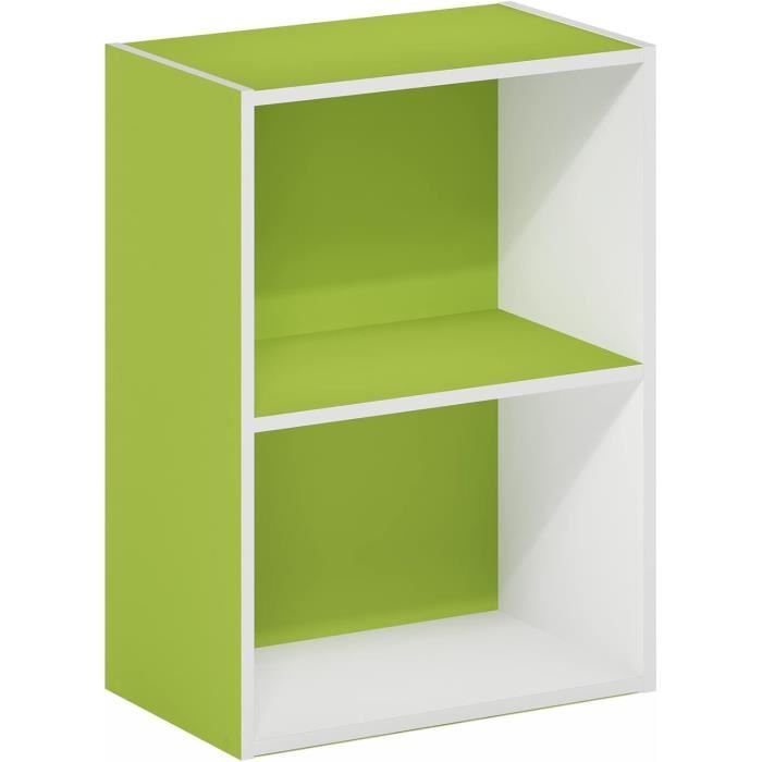 Luder Bibliothèque-Étagère De Rangement 2 Étages, Blanc-Vert, 2-Tier[J60] - Cdiscount Maison