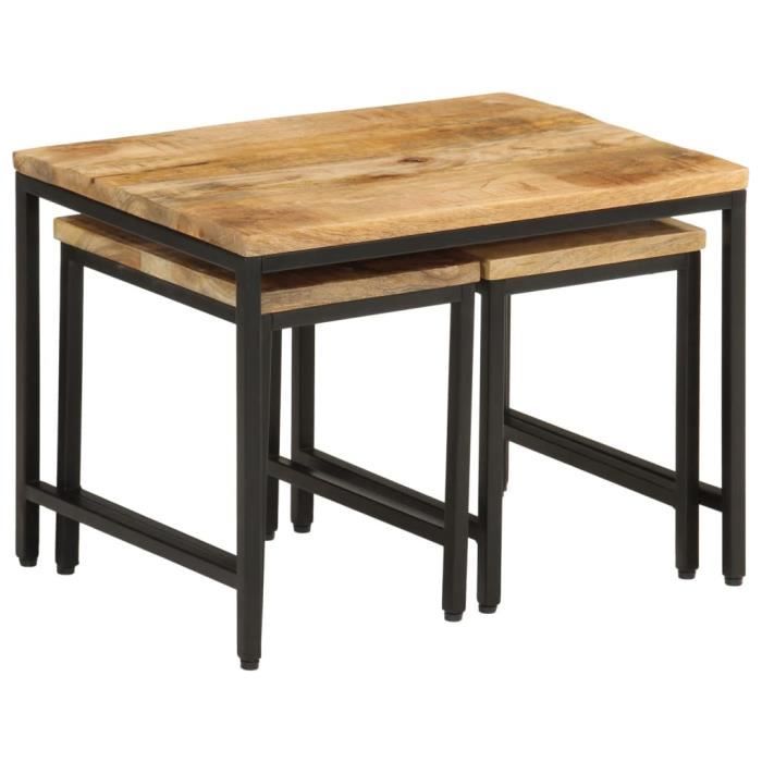 DBA Tables basses gigognes 3pcs bois de manguier massif brut et fer ...