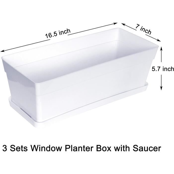 Lot De 3 Pots De Fleurs Rectangulaires 38Cm, Jardinière En Plastique ...