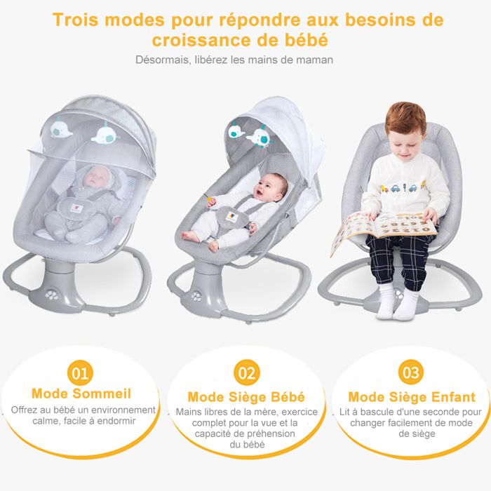 Balancelle Bébé Électrique 3 en 1 avec Télécommande - Transat ...