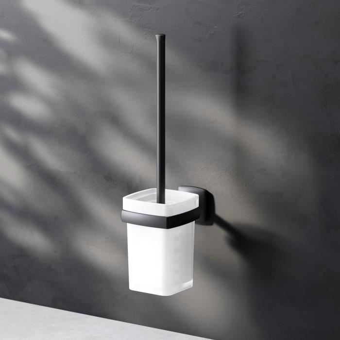 Brosse Wc, Brosse Toilette Noir Mat, Pour Salle De Bain Avec Manche En Inox Et Cuvette En Verre ...