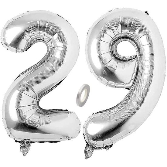 Ballons en forme de chiffres 29 ans d'anniversaire - En argent - Avec ...