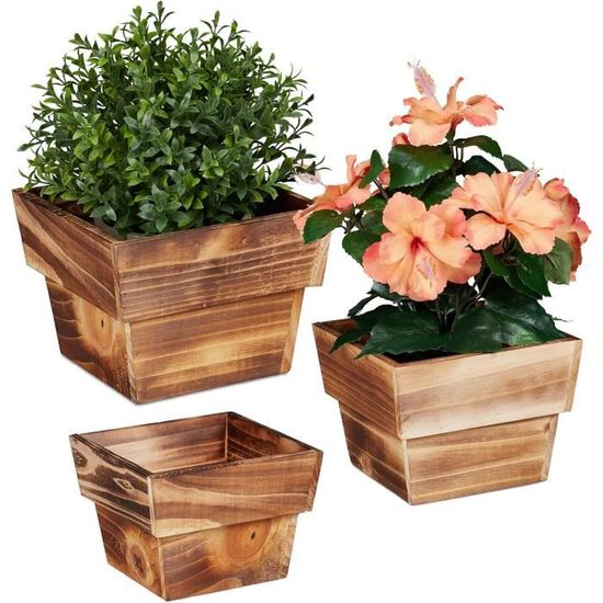 Pot À Fleurs En Jeu De 3, Bois Flambé, Pour Extérieur Et Intérieur ...